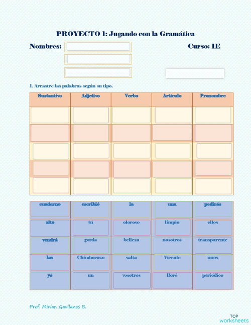 Gramática: fichas interactivas y ejercicios online | TopWorksheets