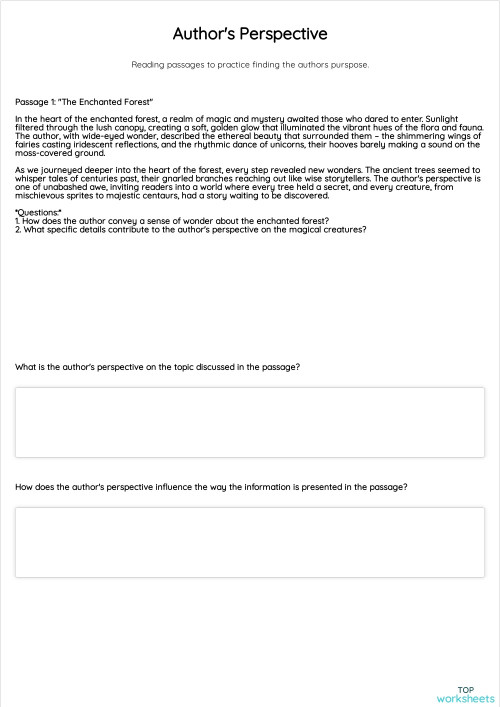 Author's Perspective. Interactive worksheet | TopWorksheets
