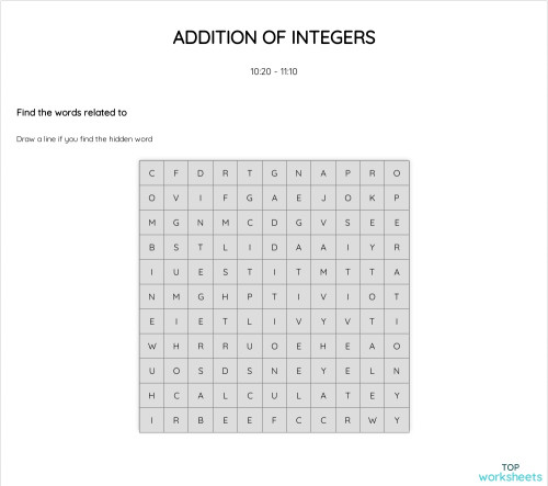 ADDITION OF INTEGERS. Interactive worksheet | TopWorksheets
