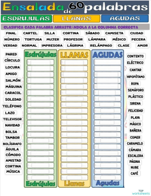 Acentuación: fichas interactivas y ejercicios online | TopWorksheets