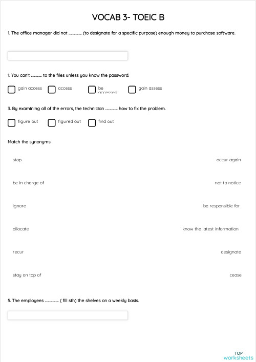VOCAB 3- TOEIC B. Interactive worksheet | TopWorksheets