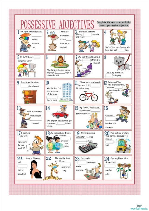 possessive adjectives. Interactive worksheet | TopWorksheets