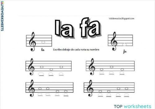 Notas fa y la. Ficha interactiva | TopWorksheets