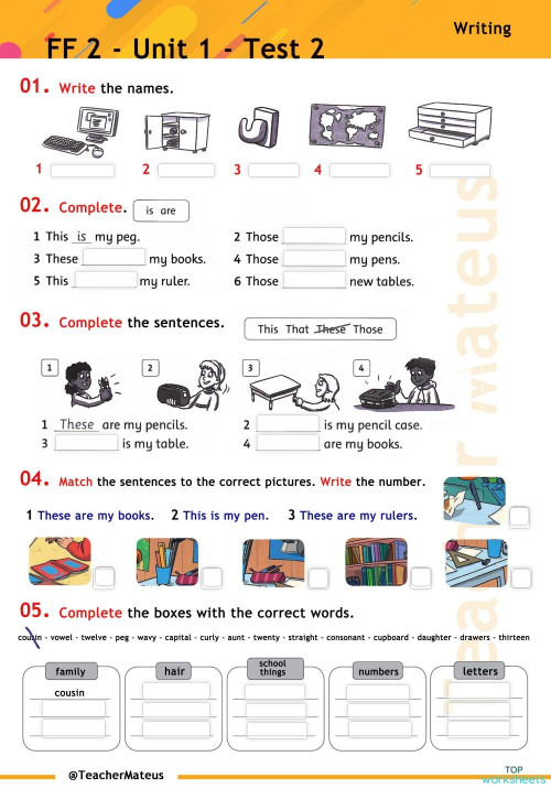 FF 2 - Unit 01 - Test 2 - Writing. Interactive worksheet | TopWorksheets
