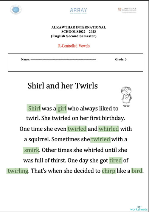 Shirl and her Twirls. Interactive worksheet | TopWorksheets