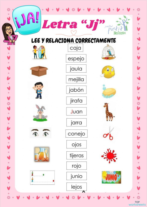 Letra "Jj": fichas interactivas y ejercicios online | TopWorksheets