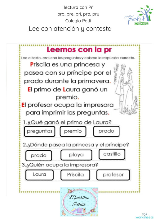 lectura con Pr/Colegio Petit. Ficha interactiva | TopWorksheets