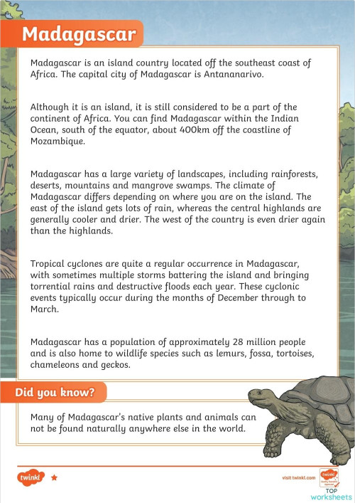IPC- Reading Comprehension- Madagascar. Interactive worksheet ...