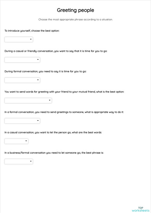 Greeting people. Interactive worksheet | TopWorksheets