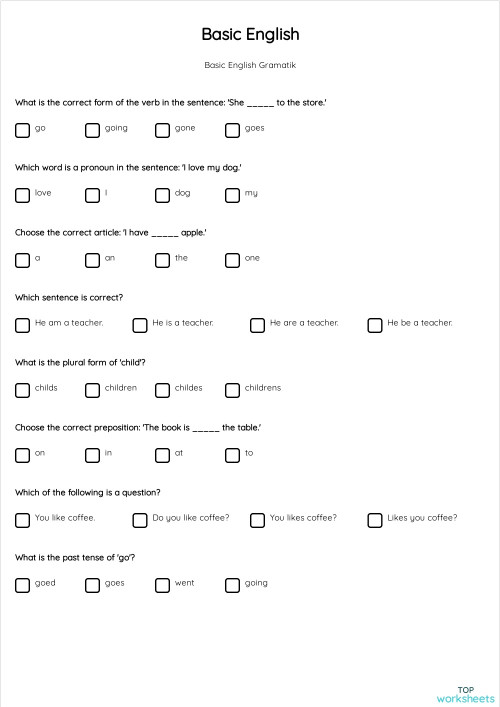 Basic English. Interactive worksheet | TopWorksheets