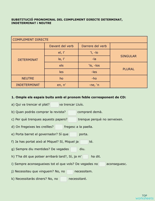 Valencià: fitxes interactives i exercicis online | TopWorksheets