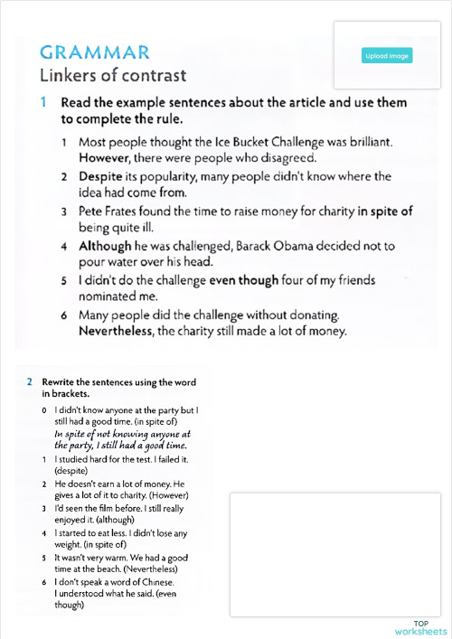 Linkers of Contrasts. Interactive worksheet | TopWorksheets