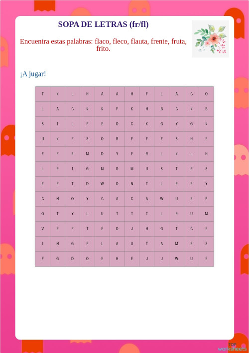 SOPA DE LETRAS (fr/fl). Ficha interactiva | TopWorksheets