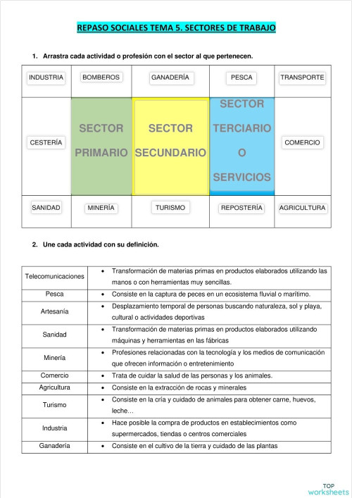 Sectores económicos: fichas interactivas y ejercicios online ...