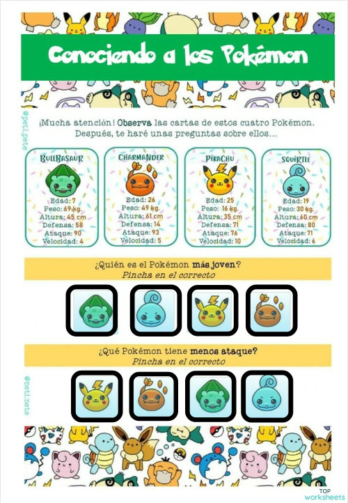 Conociendo a los Pokémon. Ficha interactiva | TopWorksheets
