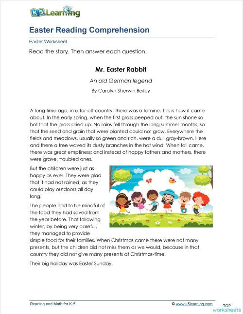 EASTER-READING COMPREHENSION. Interactive worksheet | TopWorksheets