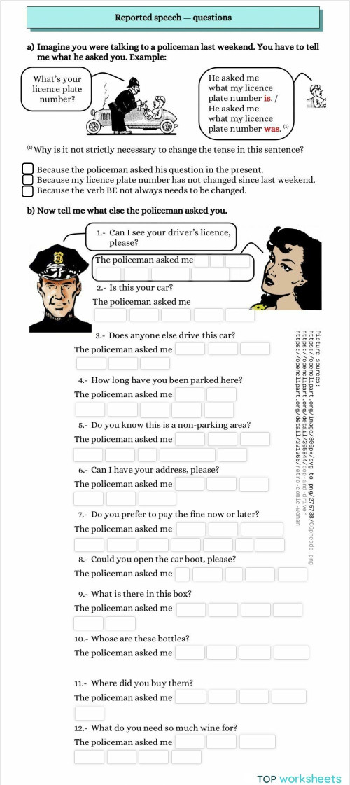 Reported speech questions - policeman's questions. Interactive ...