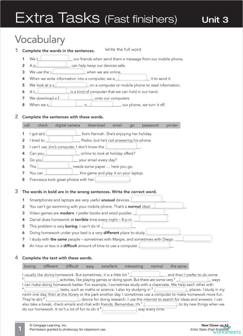 Close-Up A2 Extra Fast Finishers U3. Interactive worksheet | TopWorksheets