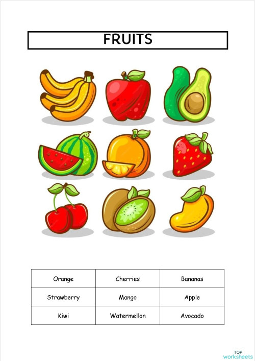 Vocabulary - Fruits. Ficha interactiva | TopWorksheets