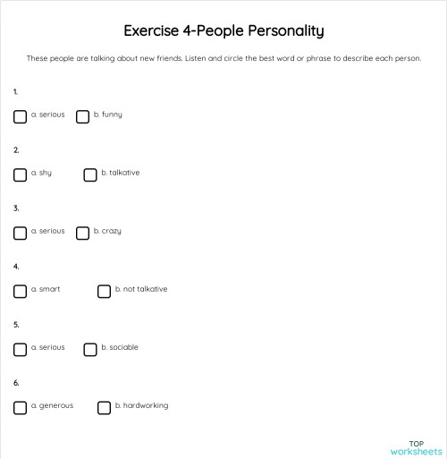 Exercise 4-People Personality. Interactive worksheet | TopWorksheets