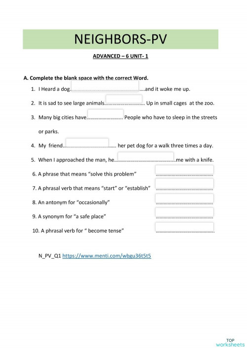 NEIGHBORS-PV ADV-06. Interactive worksheet | TopWorksheets