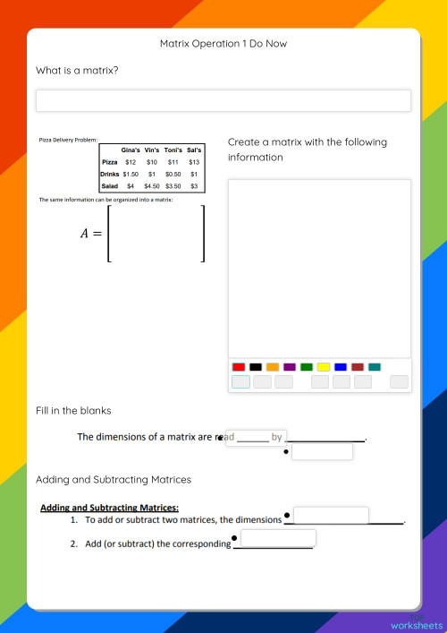 Matrix Operation 1 Do Now. Interactive worksheet | TopWorksheets