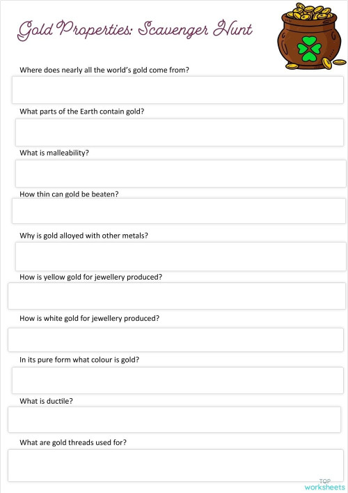 Gold properties. Interactive worksheet | TopWorksheets