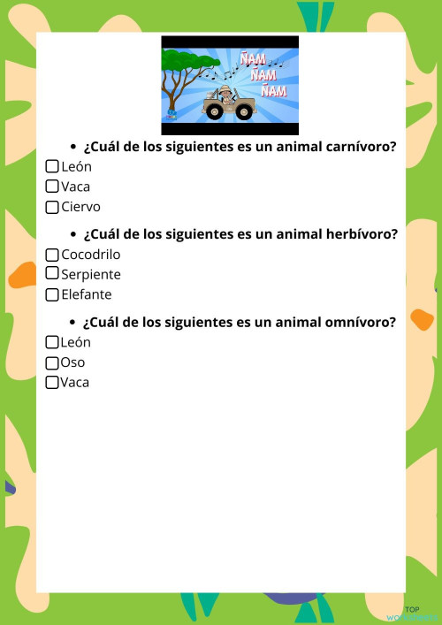 La alimentación de los animales. Ficha interactiva | TopWorksheets