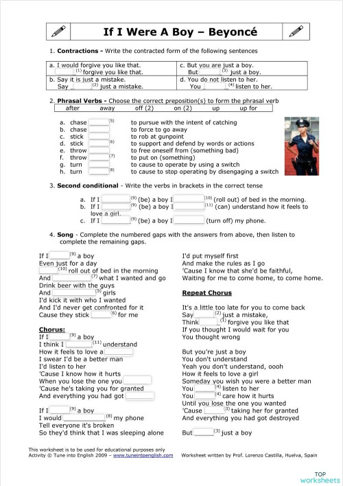 2nd Conditional - Song Lyrics. Interactive worksheet | TopWorksheets