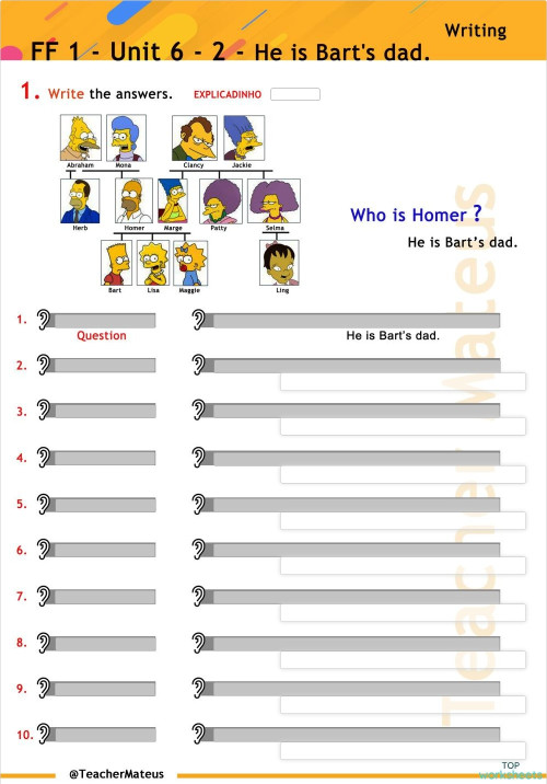 FF 1 - Unit 06 - 2 - He is Bart's dad - Writing. Interactive worksheet ...