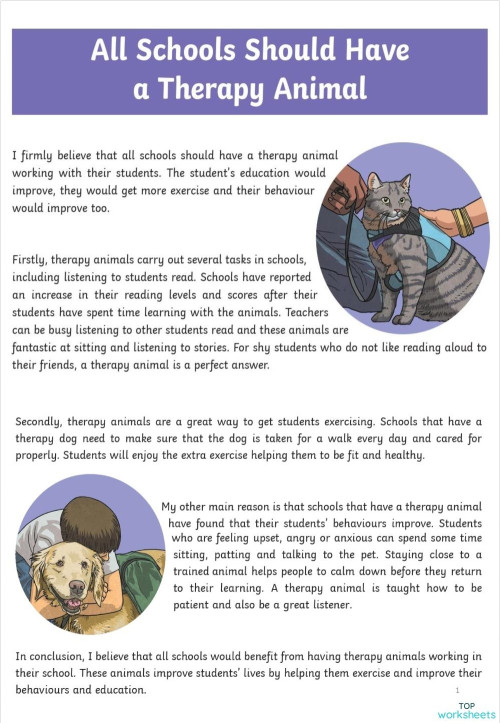 Therapy animals at school. Interactive worksheet | TopWorksheets
