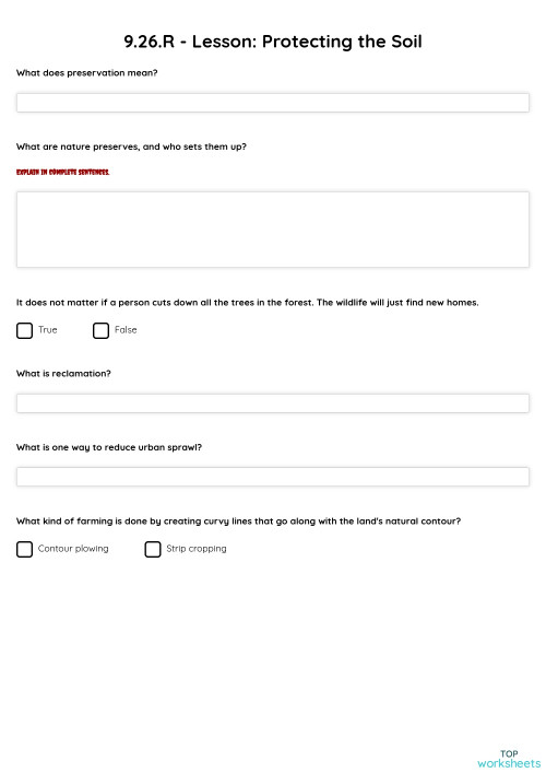 9.26.R - Lesson: Protecting the Soil. Interactive worksheet | TopWorksheets
