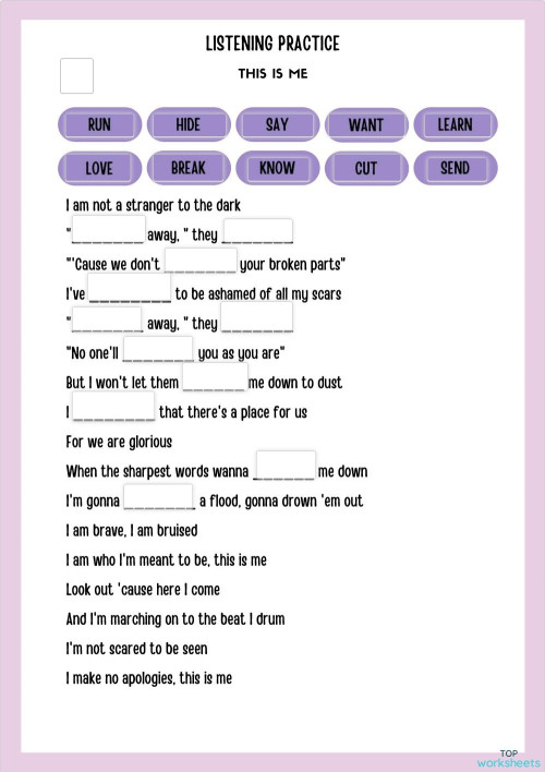 Song: This is me. Interactive worksheet | TopWorksheets