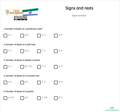 Signs and rests. Interactive worksheet | TopWorksheets