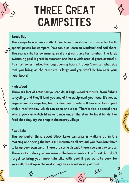 HOLIDAY PRACTICE READING. Bài tập tương tác | TopWorksheets