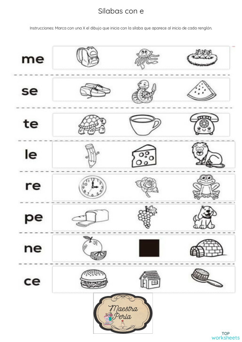 Sílabas con e /Colegio Petit. Ficha interactiva | TopWorksheets