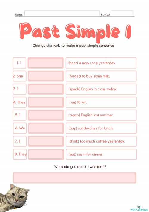 Worksheet 13 Past simple 1. Interactive worksheet | TopWorksheets