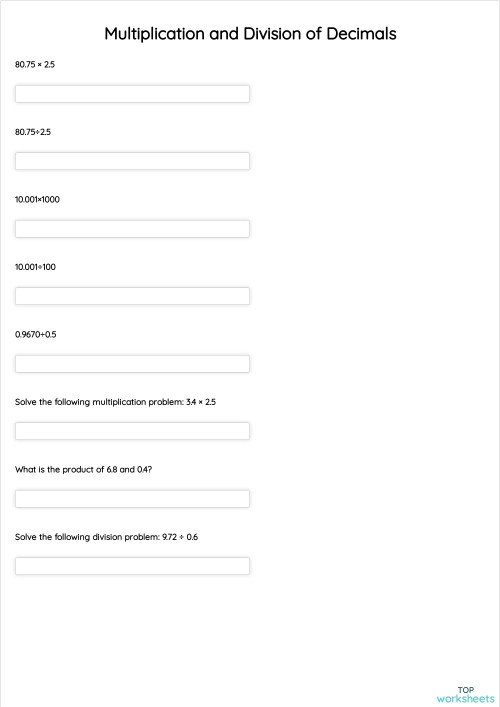 Multiplication and Division of Decimals. Interactive worksheet ...