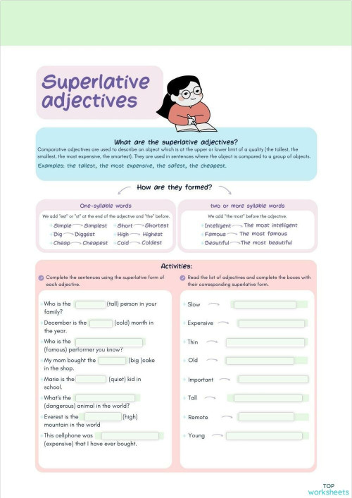 Superlative Adjectives. Interactive worksheet | TopWorksheets