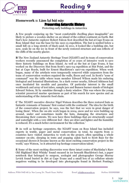 Chiến Reading 9 - Homework. Interactive worksheet | TopWorksheets