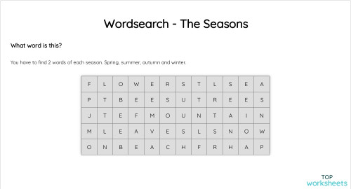 Wordsearch - The Seasons. Interactive worksheet | TopWorksheets