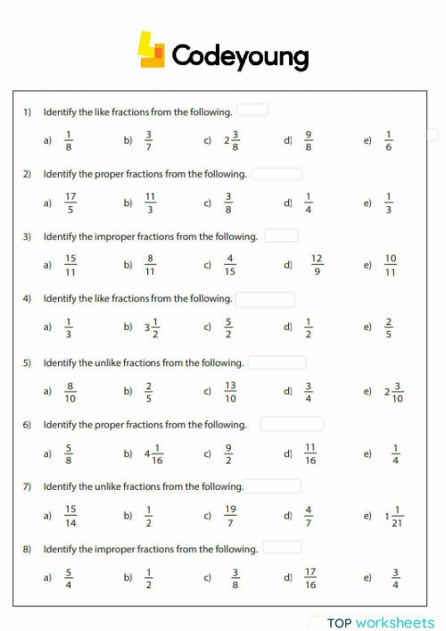 Basics of Fractions Concept HW. Interactive worksheet | TopWorksheets