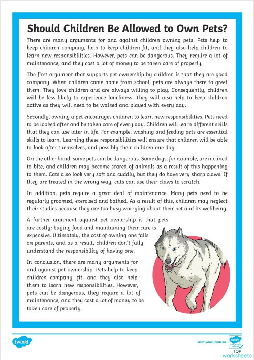 Guided Reading- Should Children be allowed to own pets?. Interactive ...