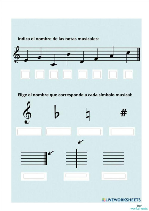 Música: fichas interactivas y ejercicios online | TopWorksheets
