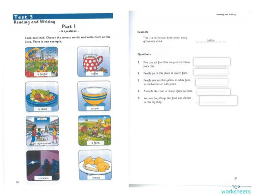 MOVERS TEST 3 PART 1-2 _ R&W (2019). Bài tập tương tác | TopWorksheets