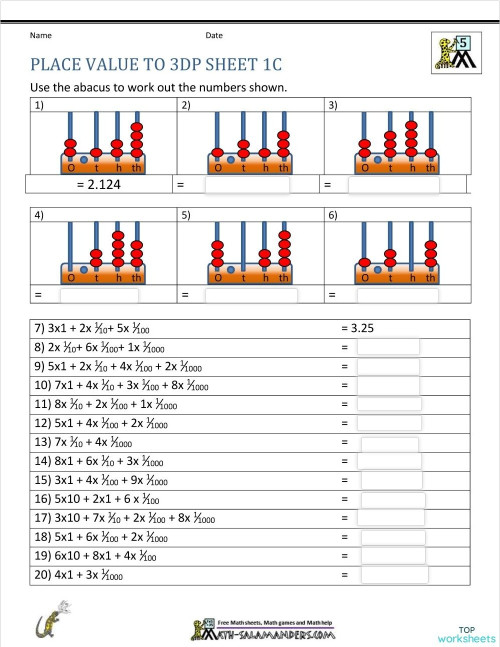 Place value decimal. Interactive worksheet | TopWorksheets