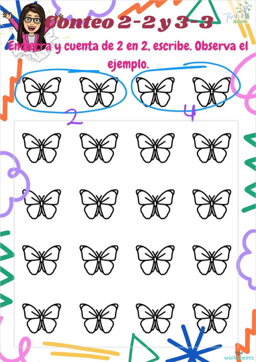 Tarea Conteo 2 en 2 y 3 en 3_Mtra. Faby. Ficha interactiva | TopWorksheets