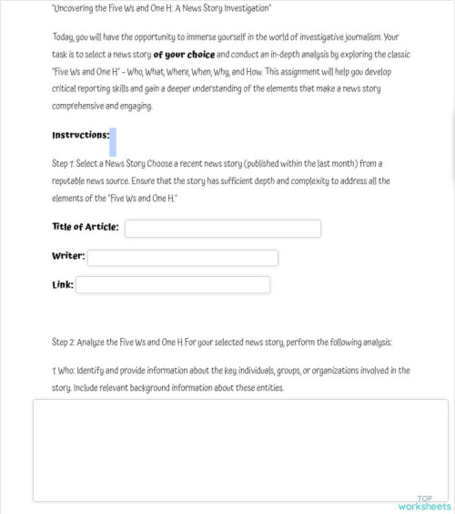 Uncoverong the 5Ws and One H. Interactive worksheet | TopWorksheets