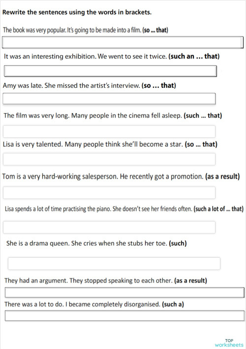 Clause of Result. Interactive worksheet | TopWorksheets
