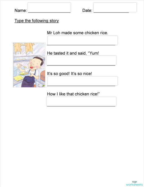 Chicken rice story P1. Interactive worksheet | TopWorksheets